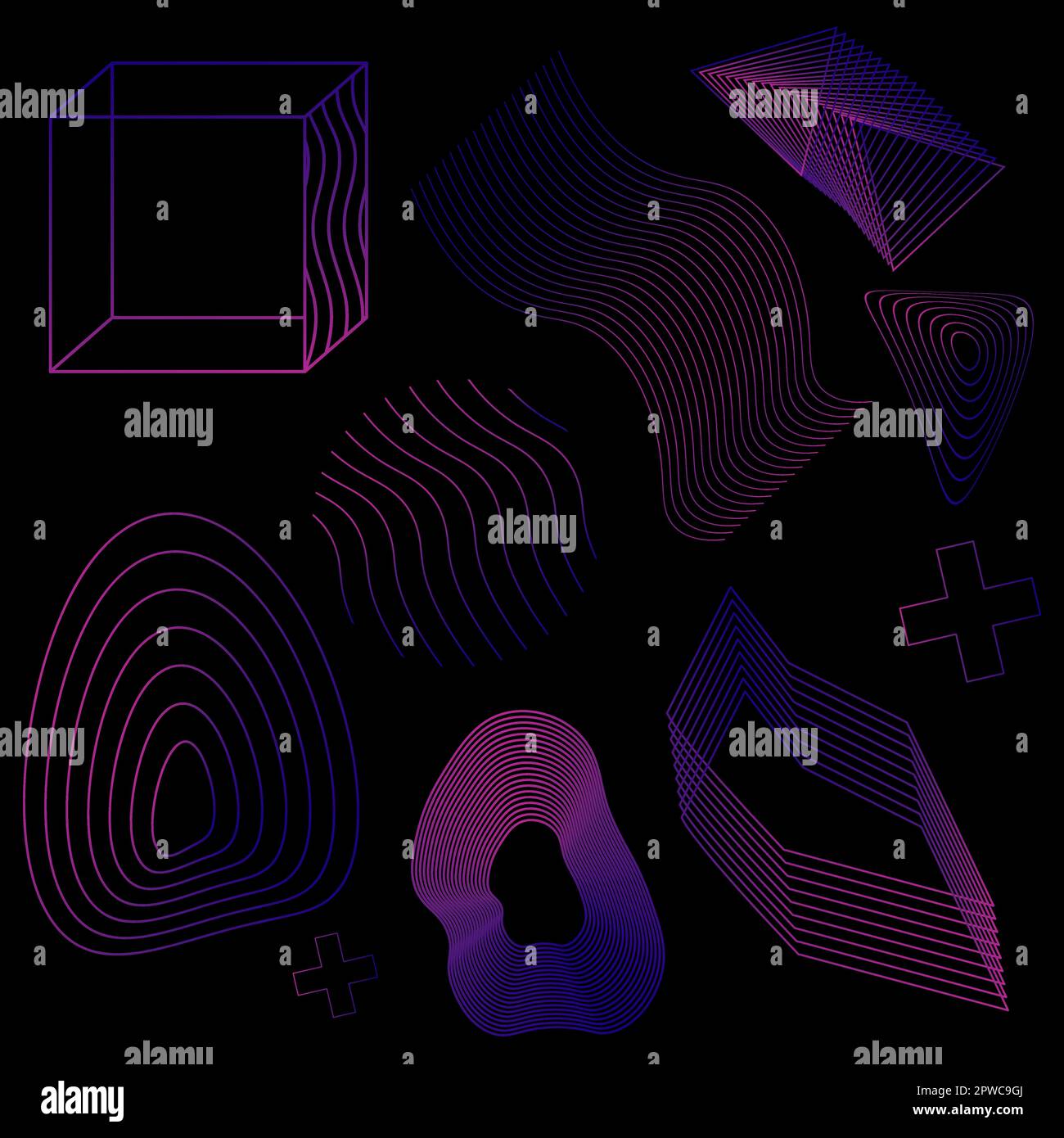 Futuristic Space Shapes. 3d Cyber Elements. Retro. Gradients. Abstract ...