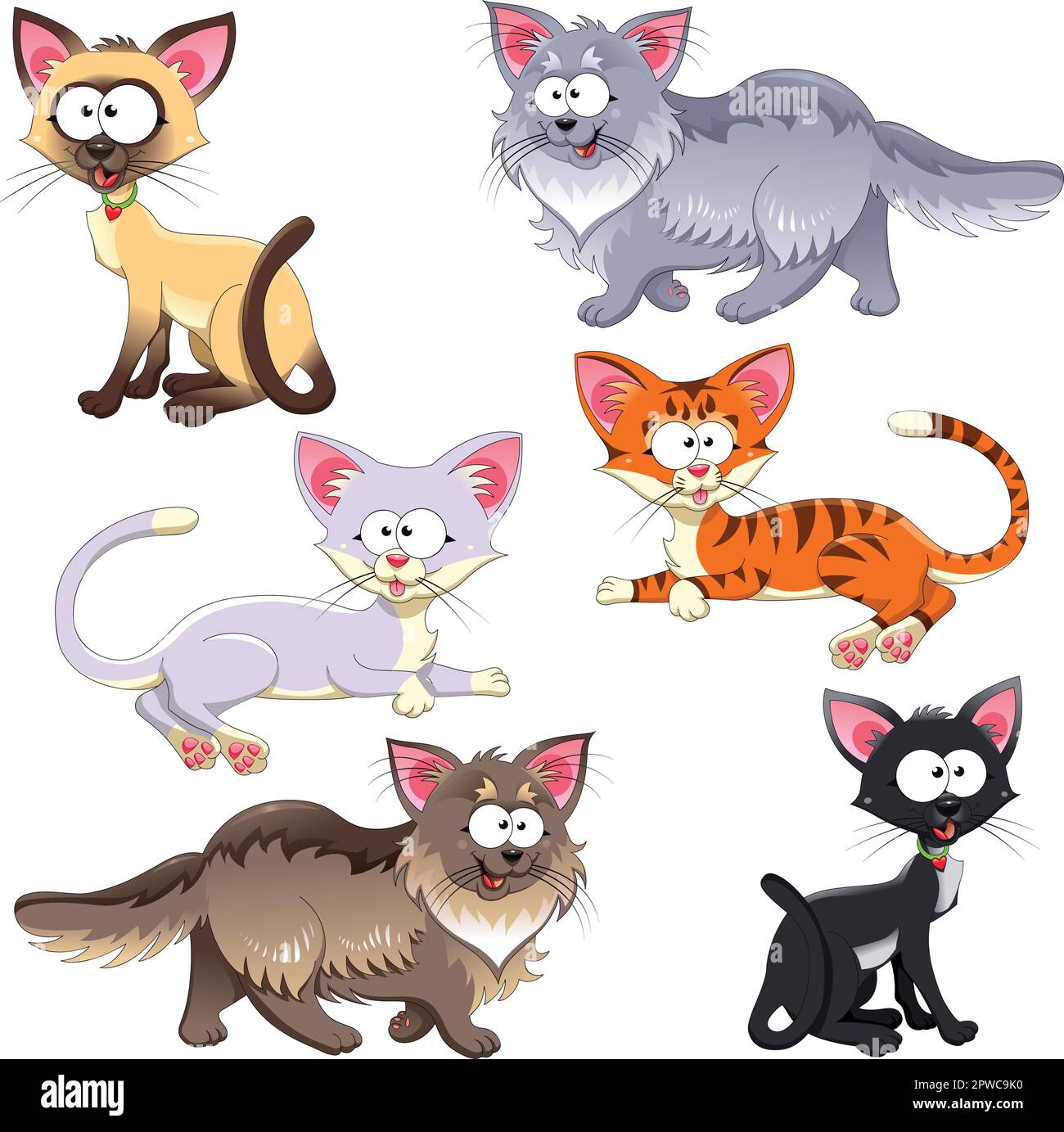 Family of cats. Funny cartoon and vector animal characters. Isolated ...