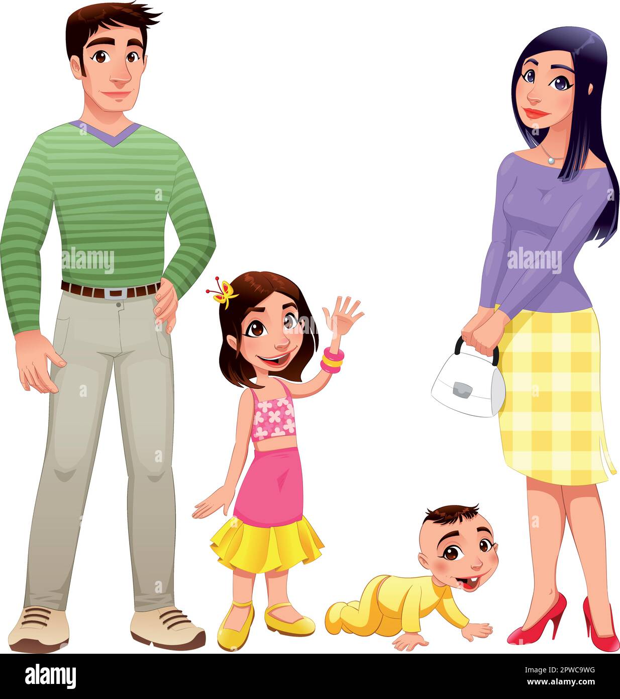 Human family with mother, father and children. Cartoon vector ...