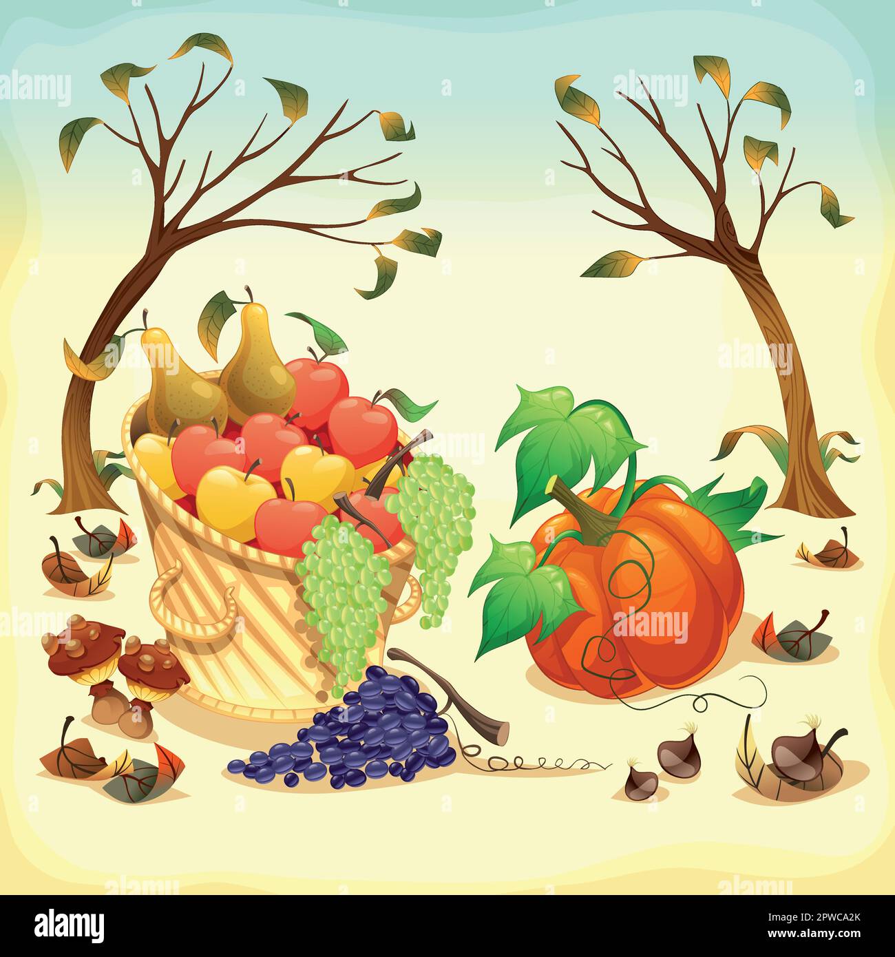 Fruit and vegetables in Autumn. Vector illustration, isolated objects ...