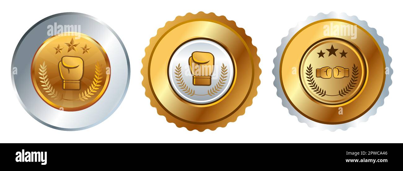 Boxing medal winner emblem gold silver fighter tournament medallion ...