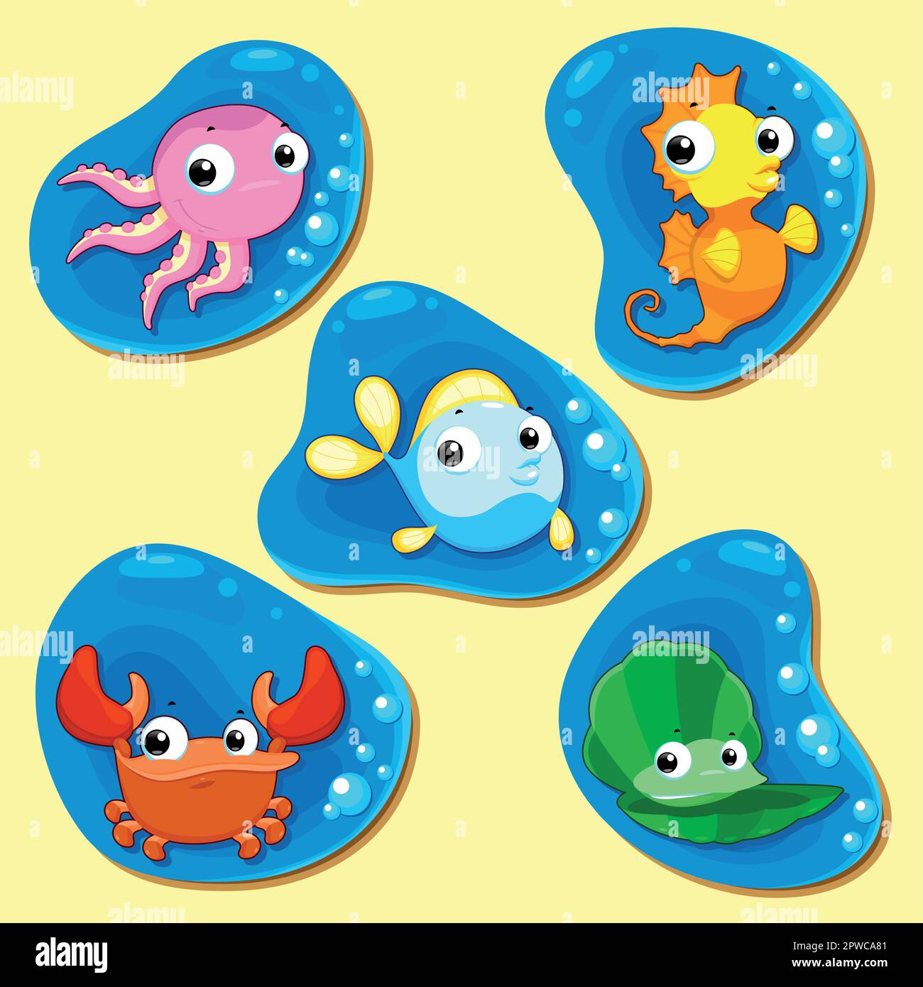 Happy sea family. Funny cartoon and vector illustration Stock Vector ...