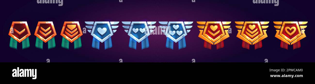 Rank badge insignia for military game with heart and ribbon cartoon ...