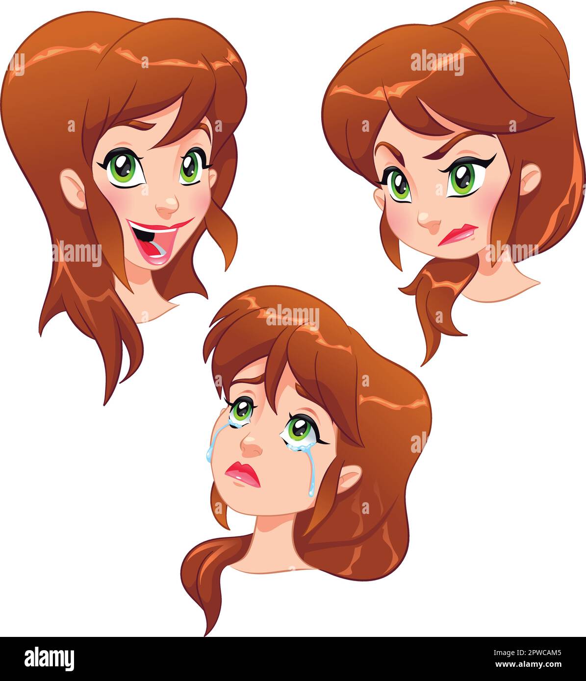 Expressions of young girl. Cartoon and vector isolated illustrations ...