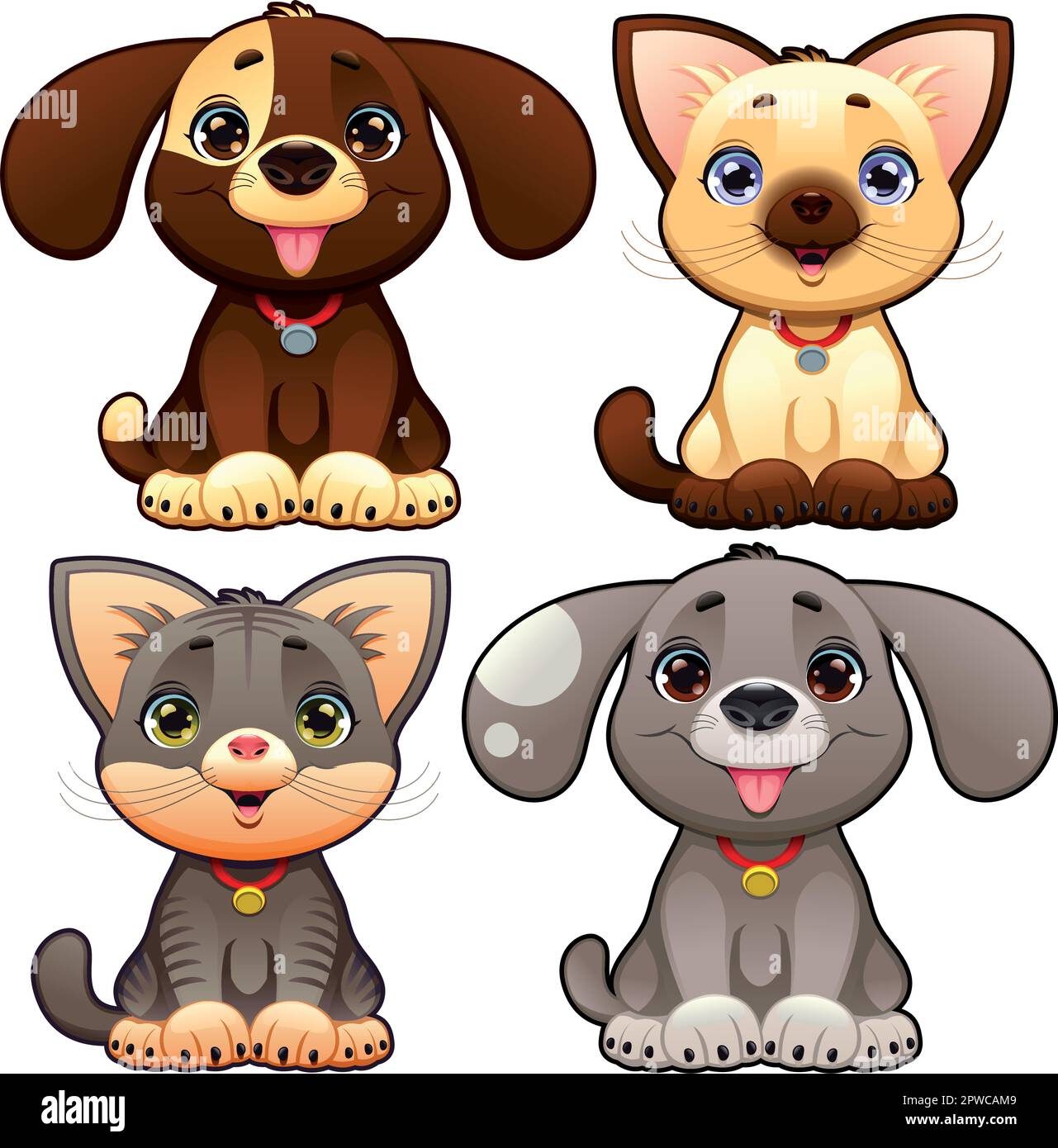 Cute dogs and cats. Funny cartoon and vector animal characters ...