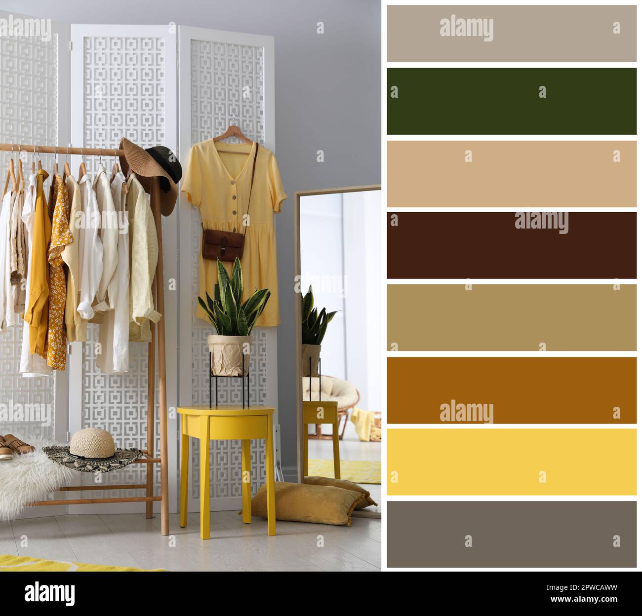 Color palette appropriate to photo of stylish women's clothes on rack ...