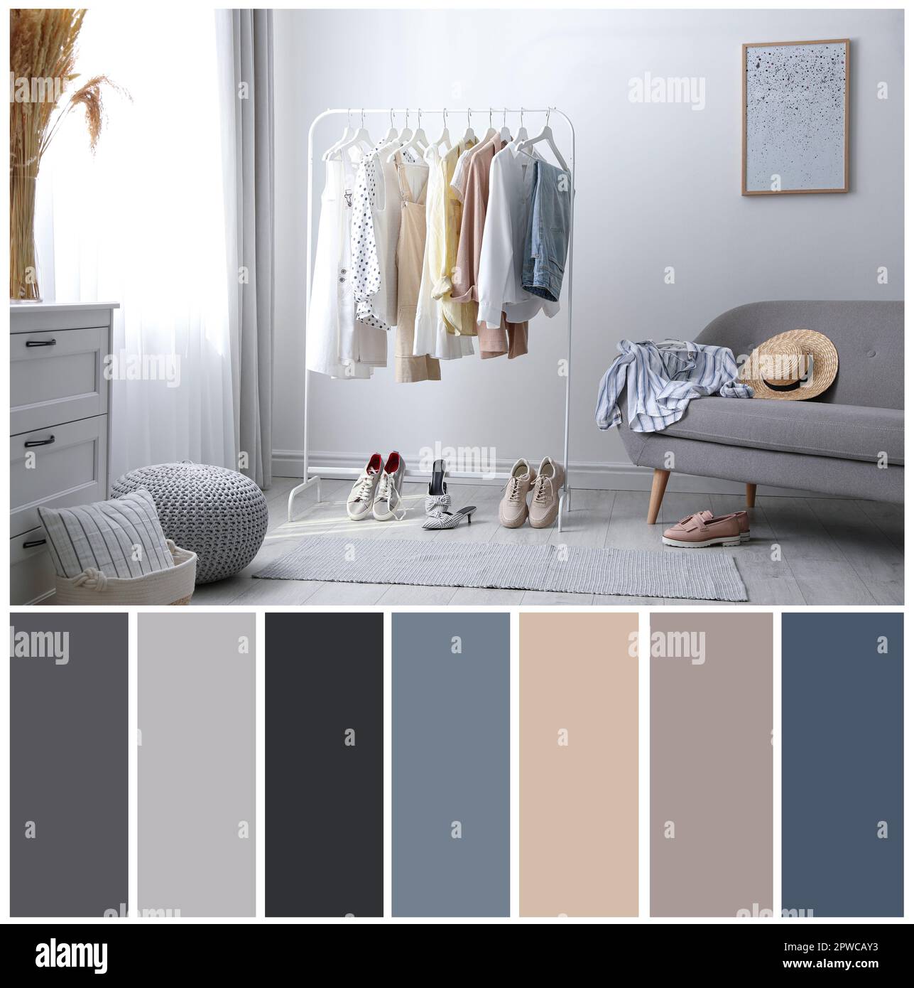 Color palette appropriate to photo of stylish women's clothes on rack ...