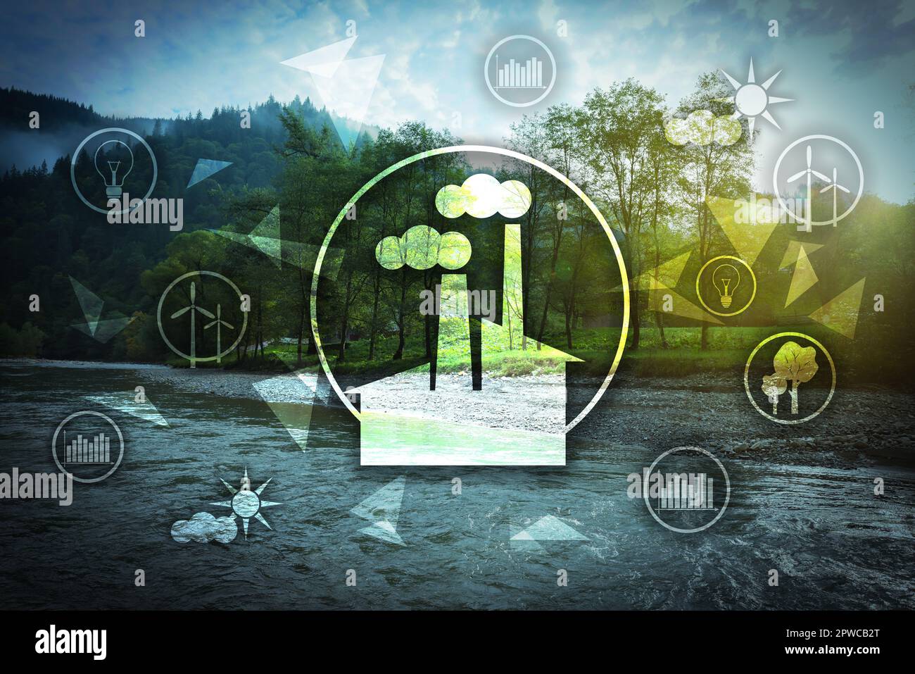 Digital icons of sustainable development goals and view of beautiful ...