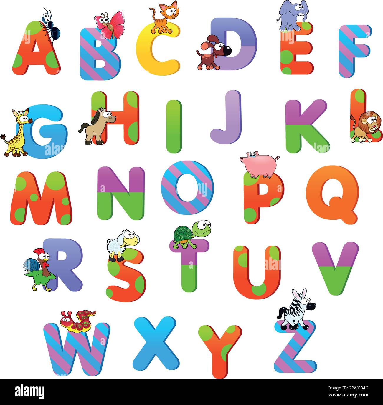 Alphabet with animals. Funny cartoon and vector isolated items Stock ...