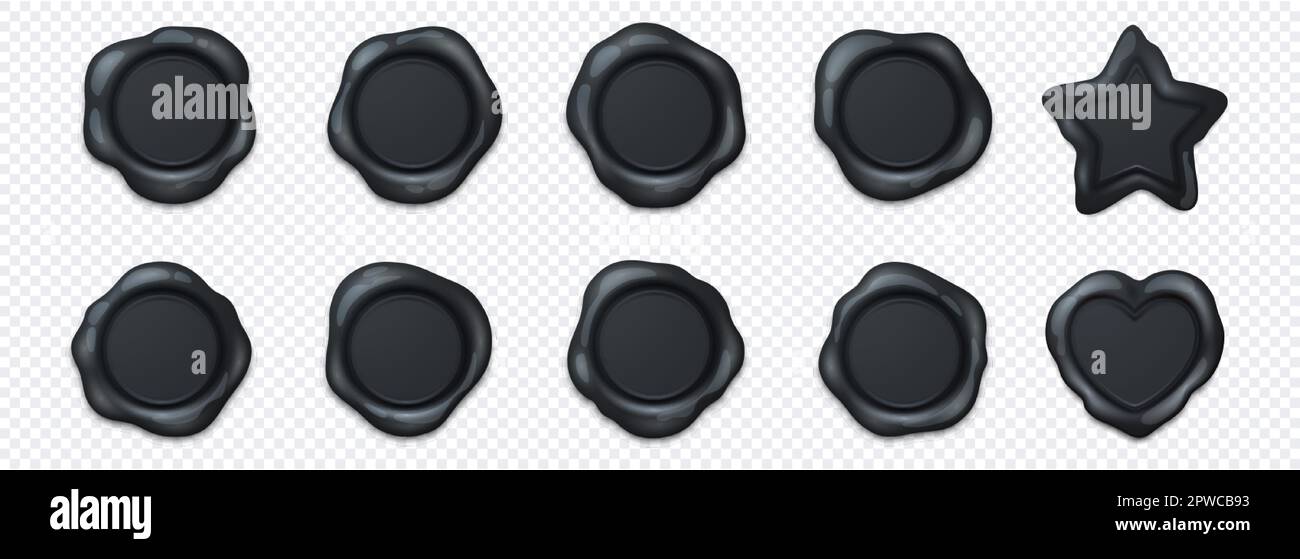 Black seal wax isolated heart vector stamp set. Blank elegant signet ...