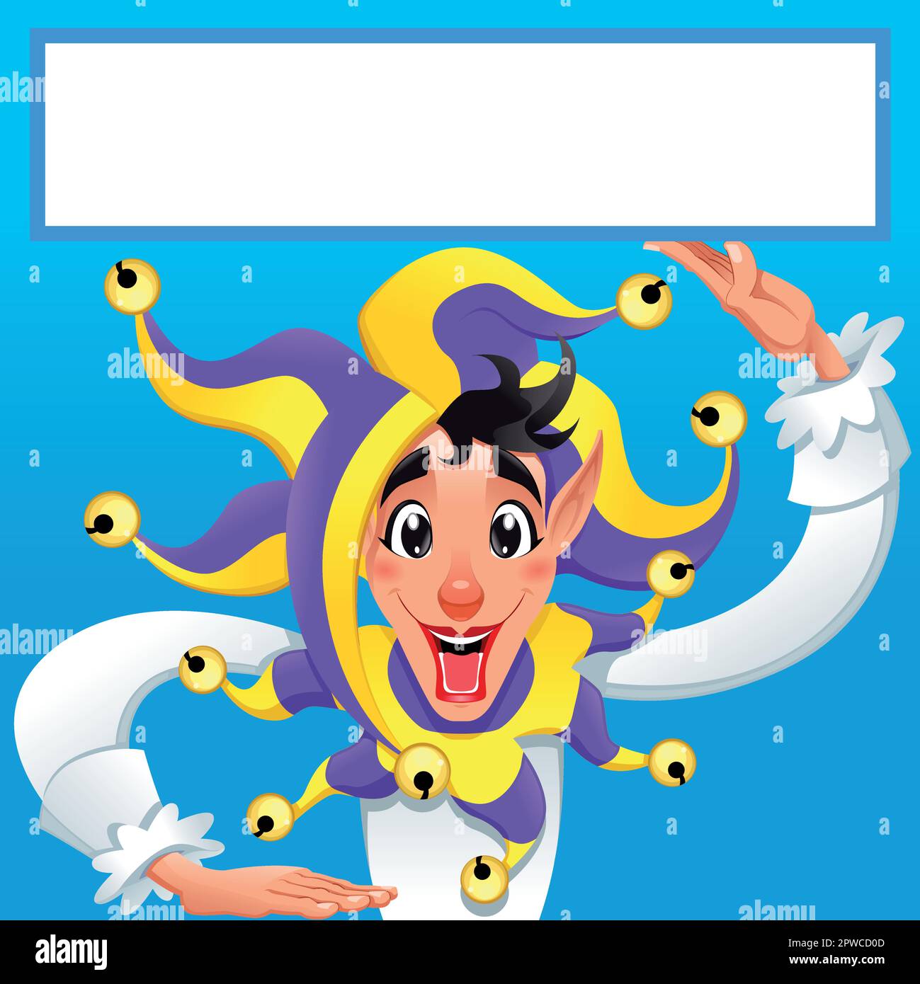 Funny Jocker smiling with white frame. Vector cartoon illustration ...
