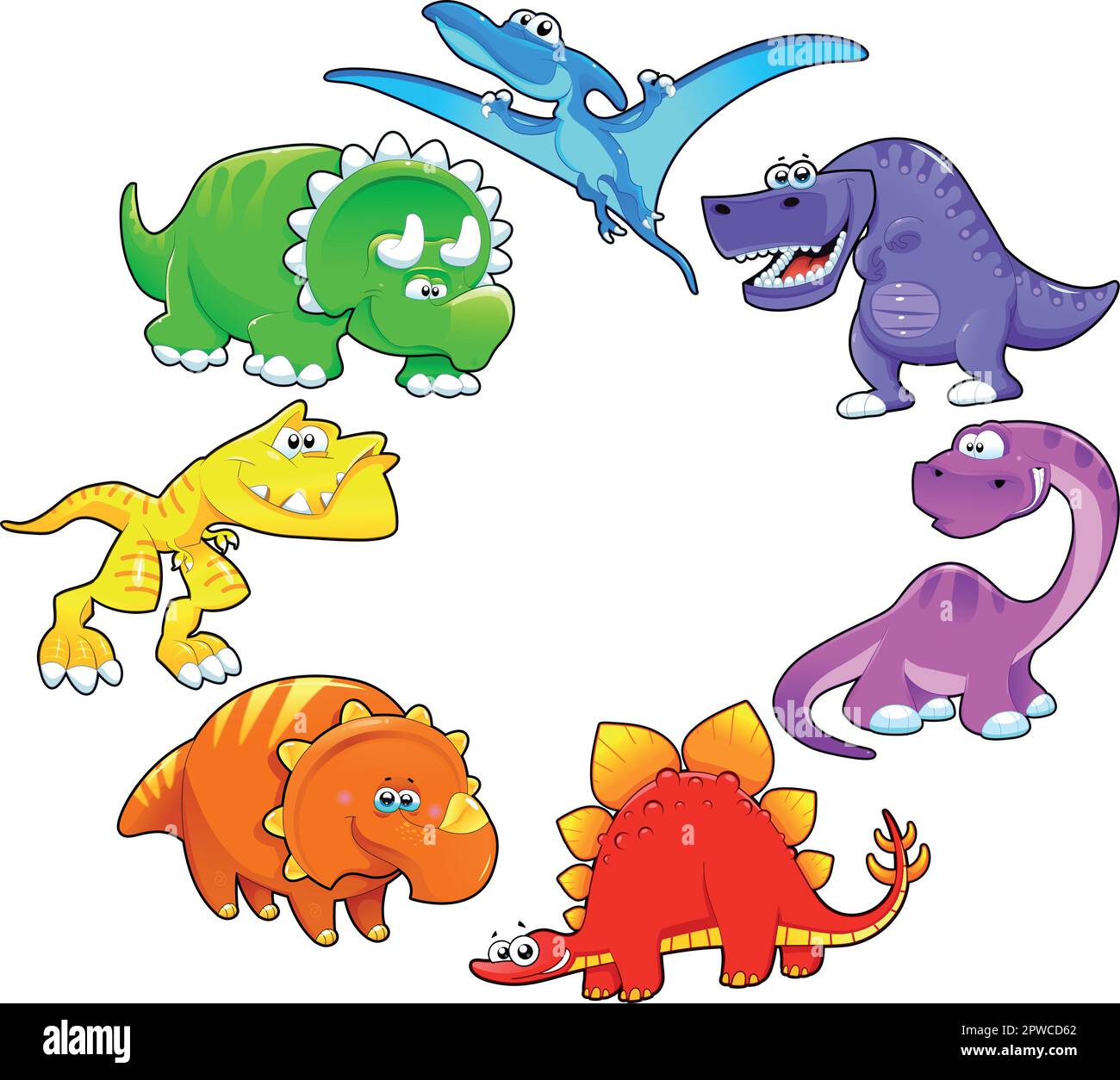Dinosaurs rainbow. Funny cartoon and vector isolated characters Stock ...