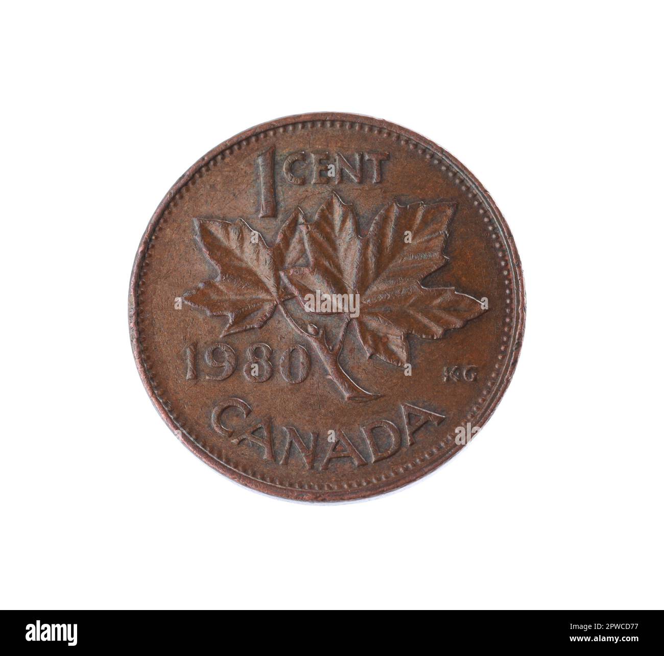 Canadian coin isolated on white, top view Stock Photo - Alamy