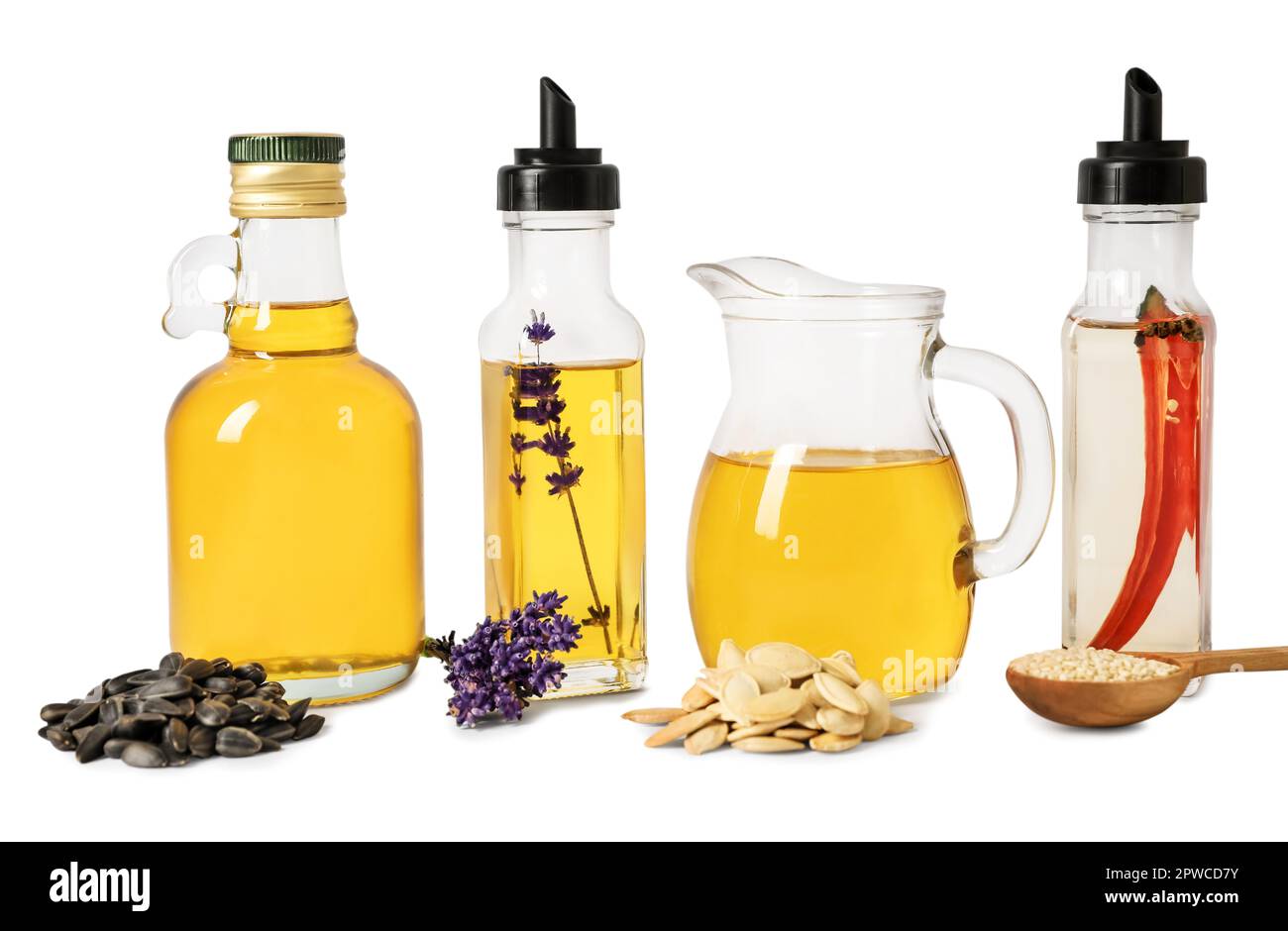 Different cooking oils and ingredients on white background Stock Photo ...