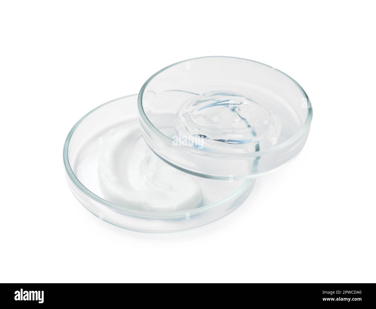 Petri dishes and cosmetic products on white background Stock Photo - Alamy