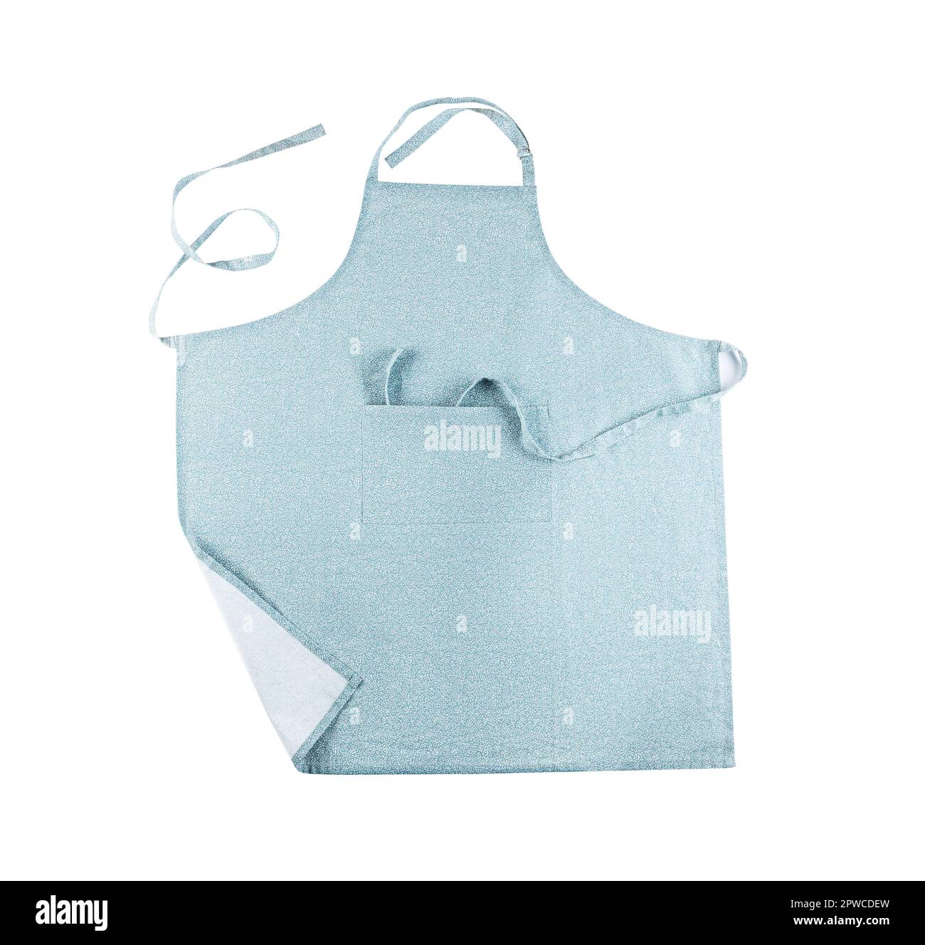 Light blue apron with pattern isolated on white, top view Stock Photo ...
