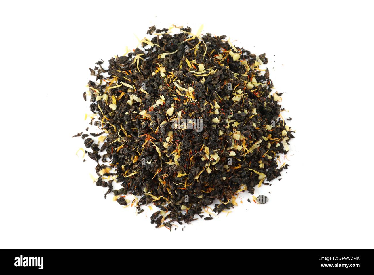 Pile of aromatic herbal tea isolated on white, top view Stock Photo - Alamy