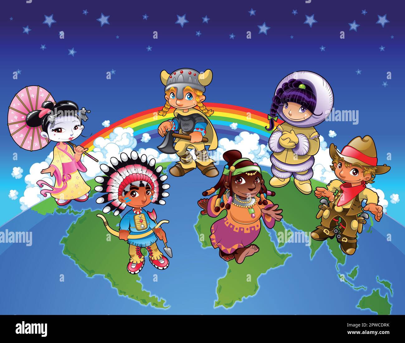 Kids from all over the world. Funny cartoon and vector illustration ...
