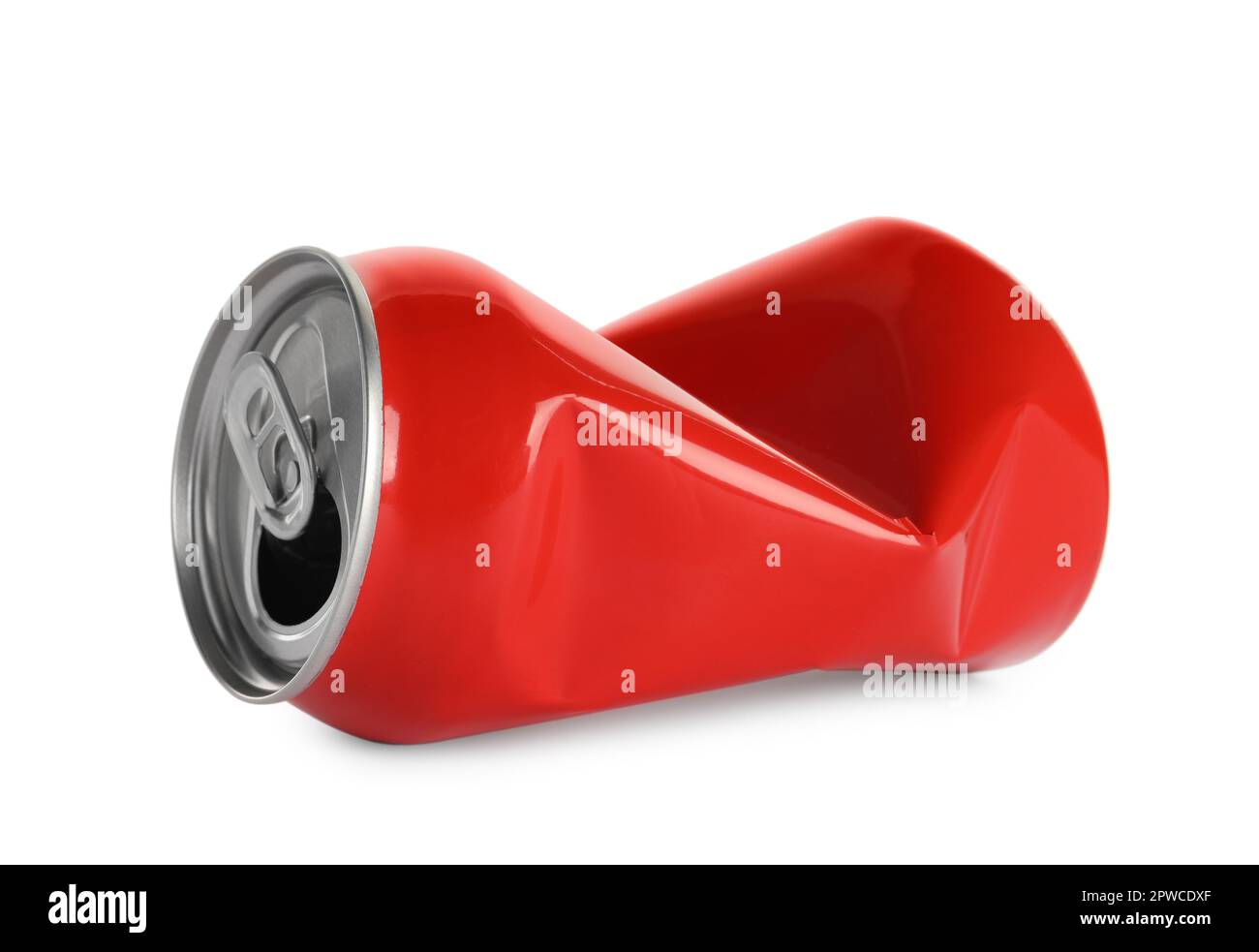 Red crumpled can with ring isolated on white Stock Photo - Alamy