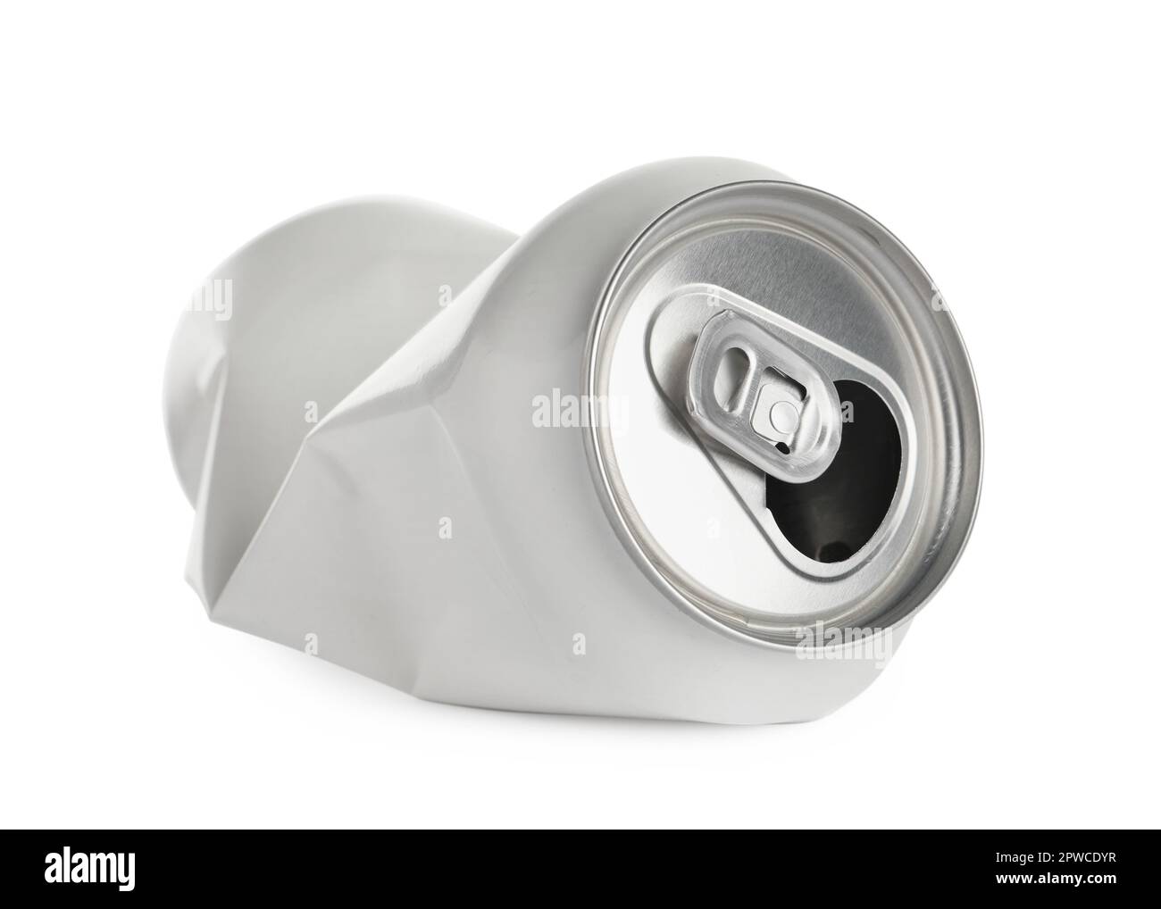 Crumpled can with ring isolated on white Stock Photo - Alamy