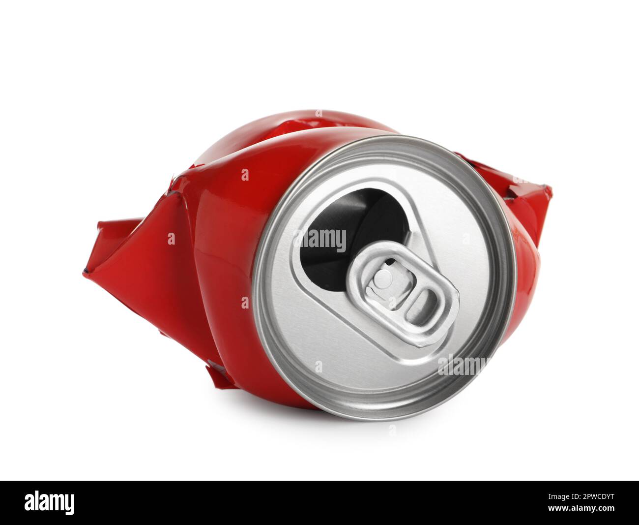 Red crumpled can with ring isolated on white Stock Photo - Alamy