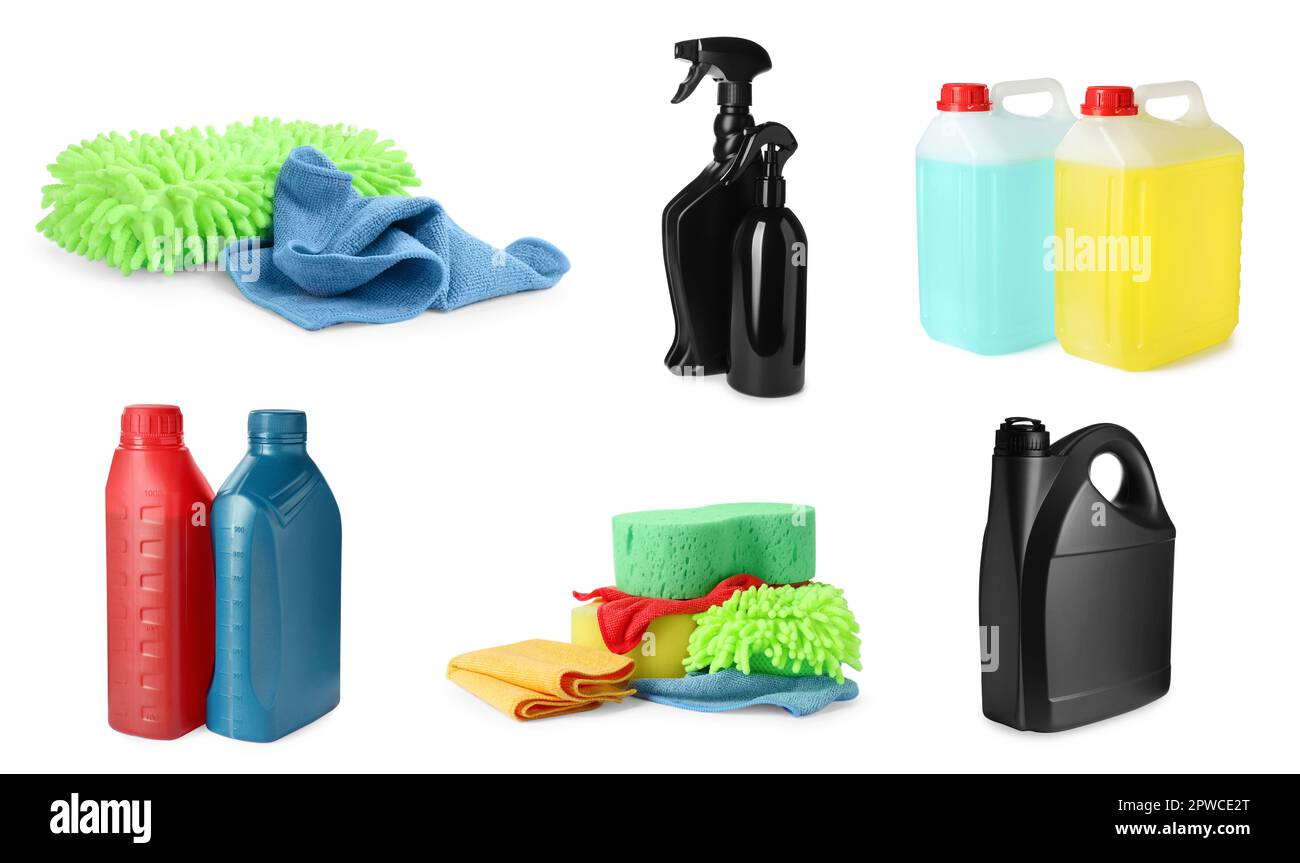 Set with different car products on white background Stock Photo - Alamy