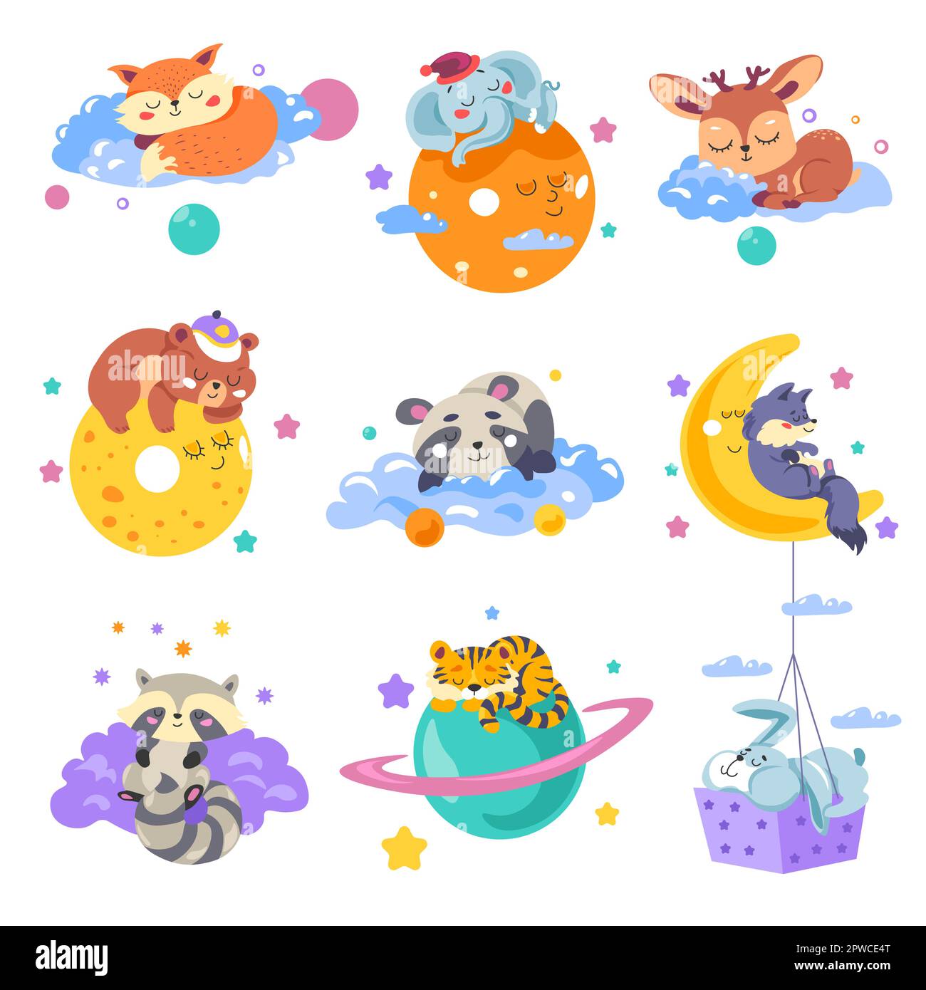 Sleeping animals and planets nursery characters Stock Vector Image ...
