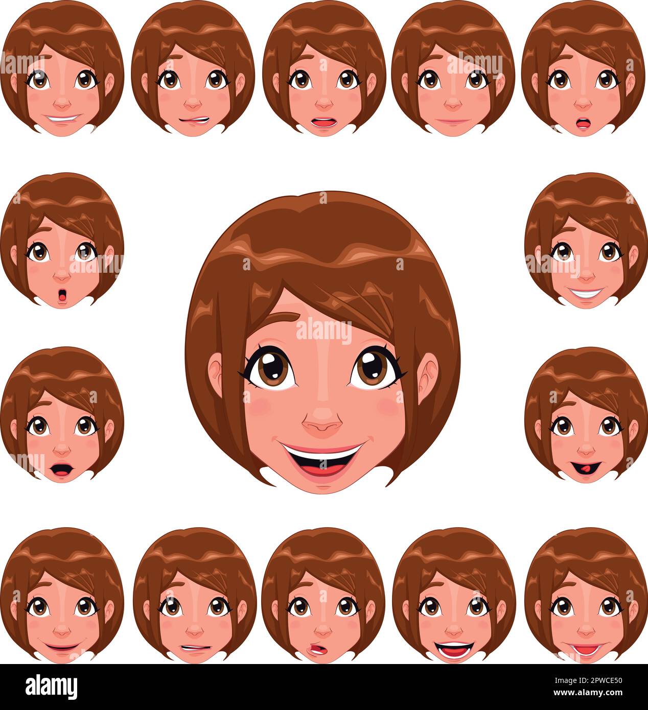 Girl expressions with lip sync. Funny cartoon and vector isolated ...