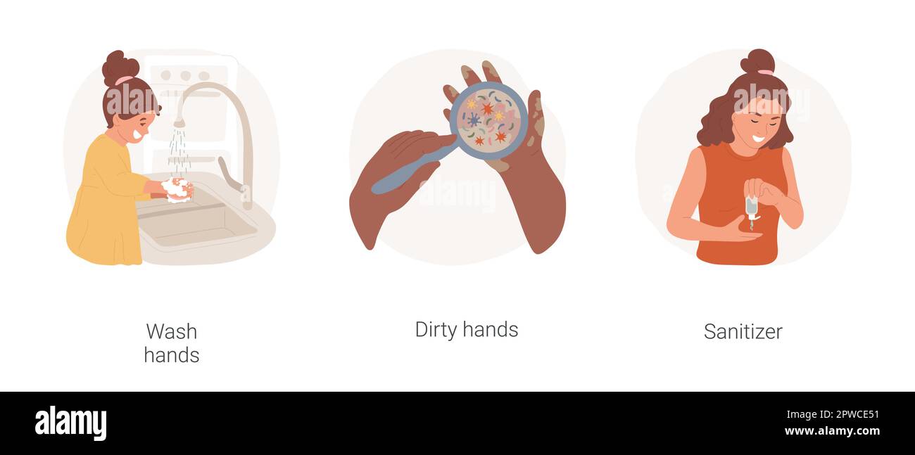Hands hygiene isolated cartoon vector illustration set. Smiling kid ...