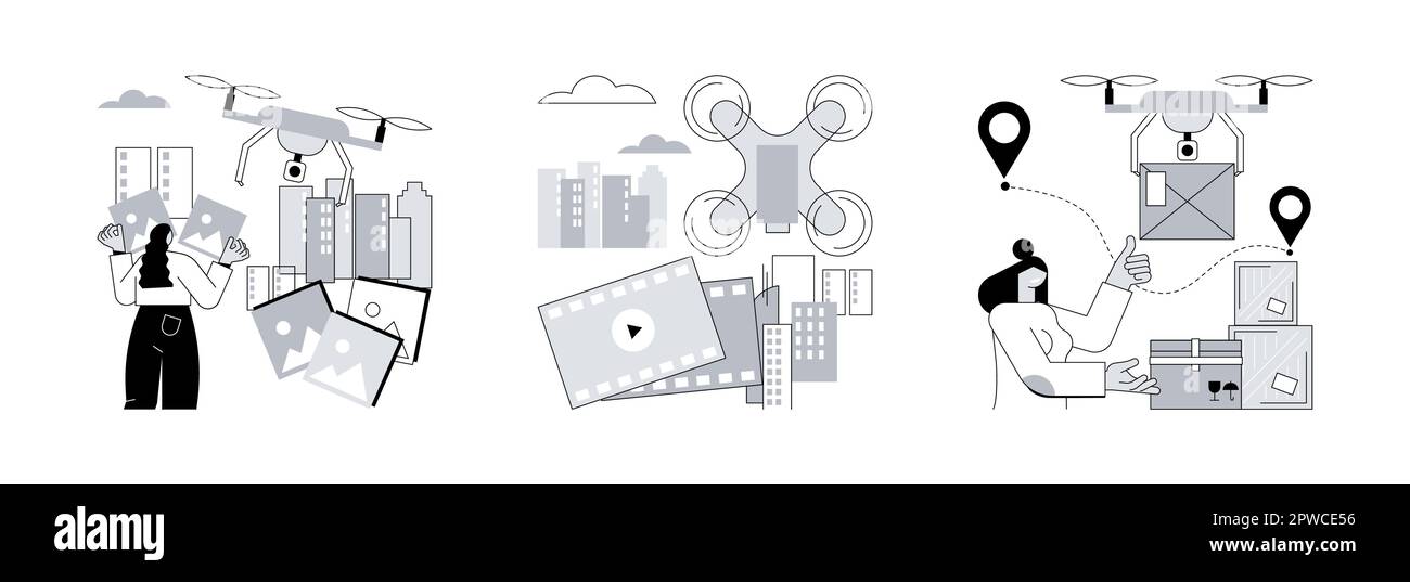 Drone service abstract concept vector illustration set. Aerial ...