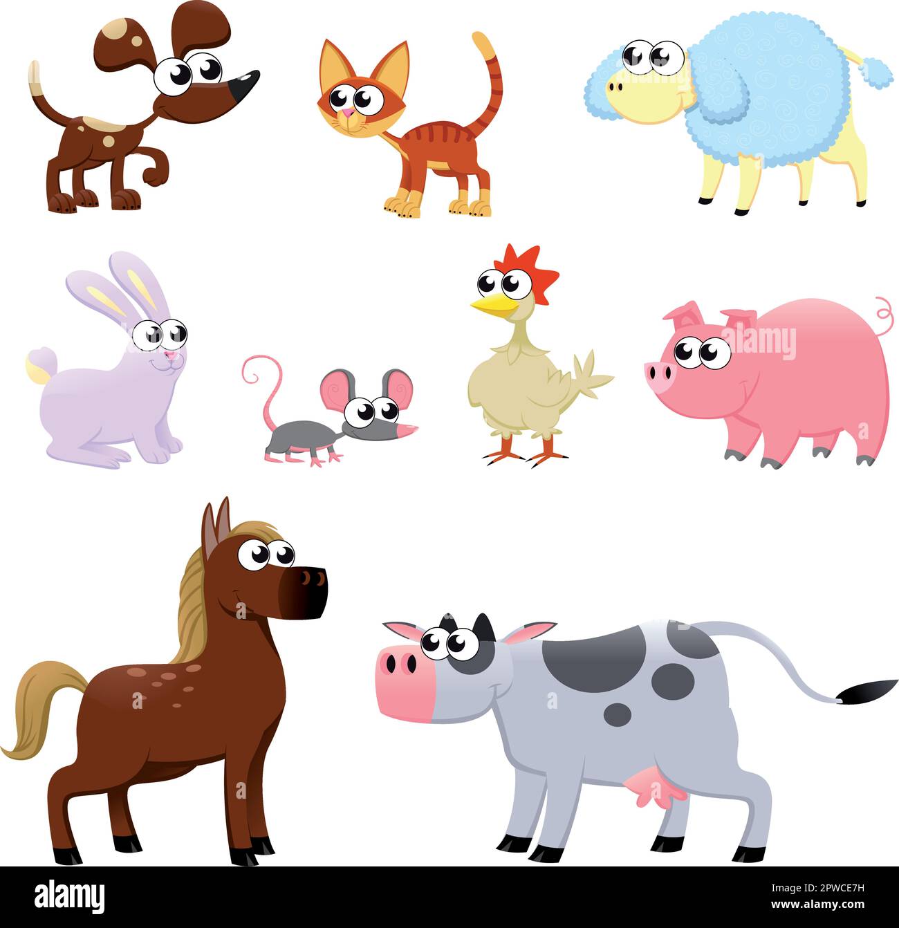 Farm animals. Funny cartoon and vector isolated characters Stock Vector ...