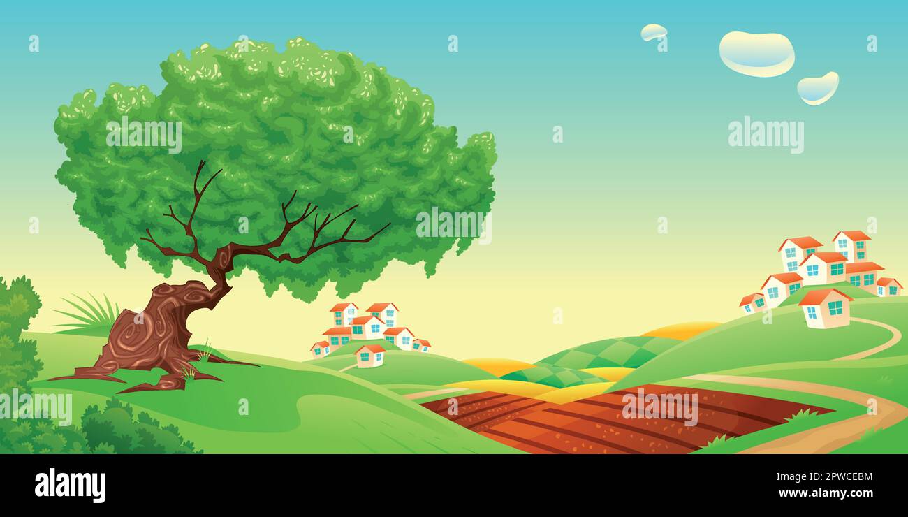 Countryside. Vector and cartoon landscape Stock Vector Image & Art - Alamy