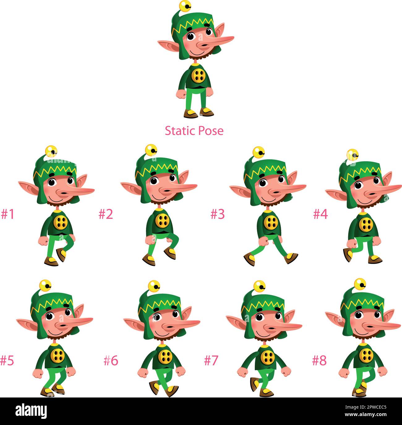 Animation of Dwarf walking. Eight walking frames + 1 static pose ...