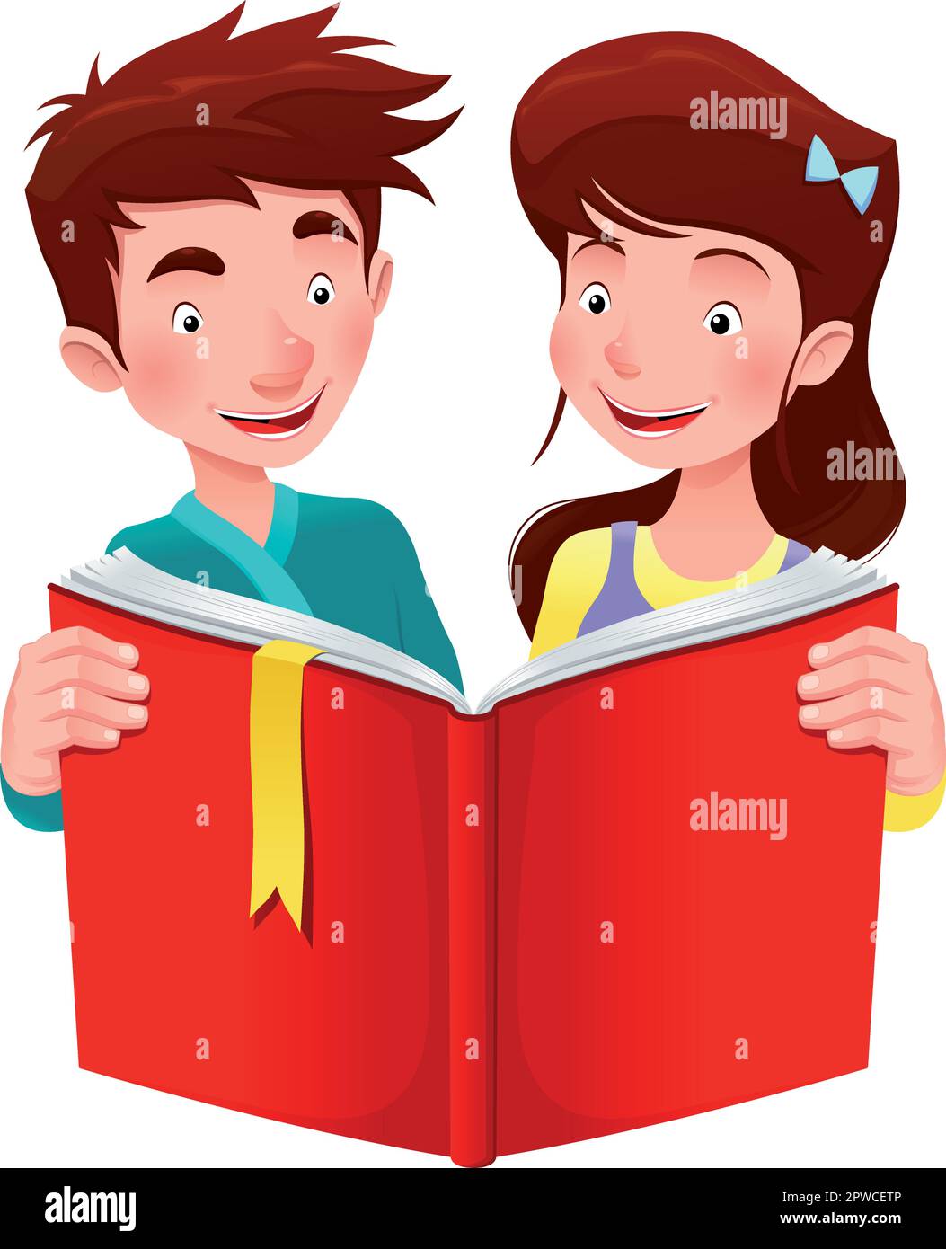 Boy and girl are reading a book. Cartoon vector illustration Stock ...
