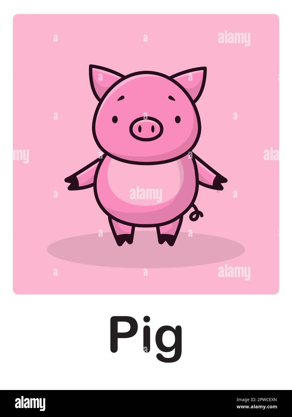 Childrens card with an illustration of a pig. Cartoon cute pig ...