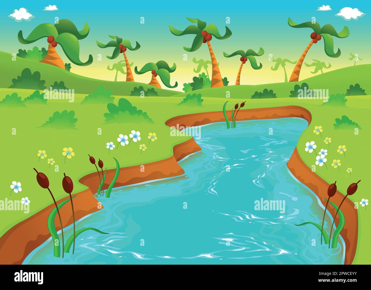 Jungle with pond. Cartoon and vector illustration Stock Vector Image ...