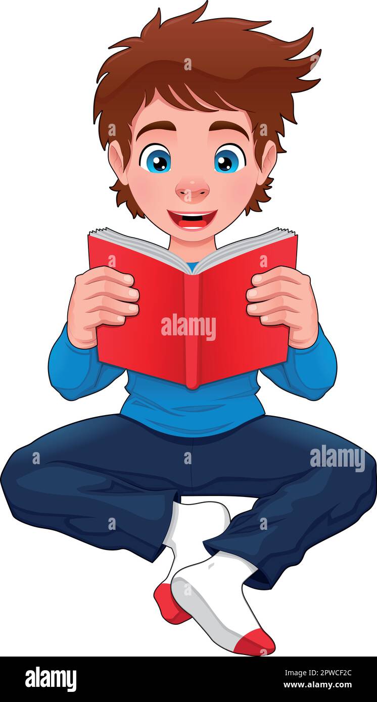 Boy is reading a book. Cartoon and vector isolated character Stock ...