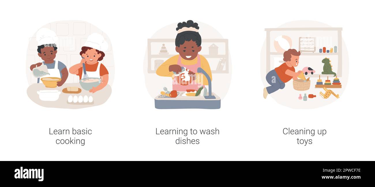 Toddler kindergarten activity isolated cartoon vector illustration set ...