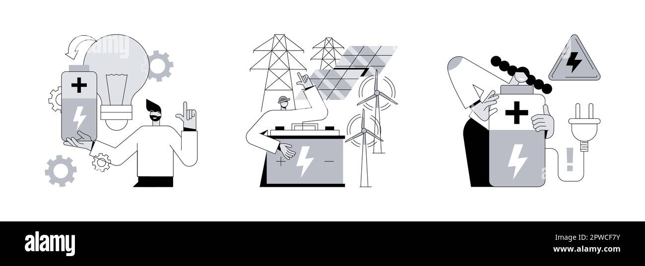 Accumulator battery use abstract concept vector illustration set ...