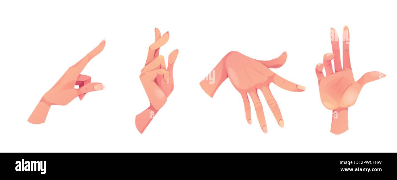 Hand gestures set. Female arm, palm with fingers in different poses ...