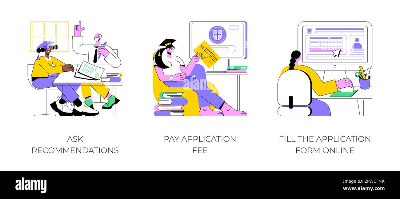College application isolated cartoon vector illustrations set. School ...