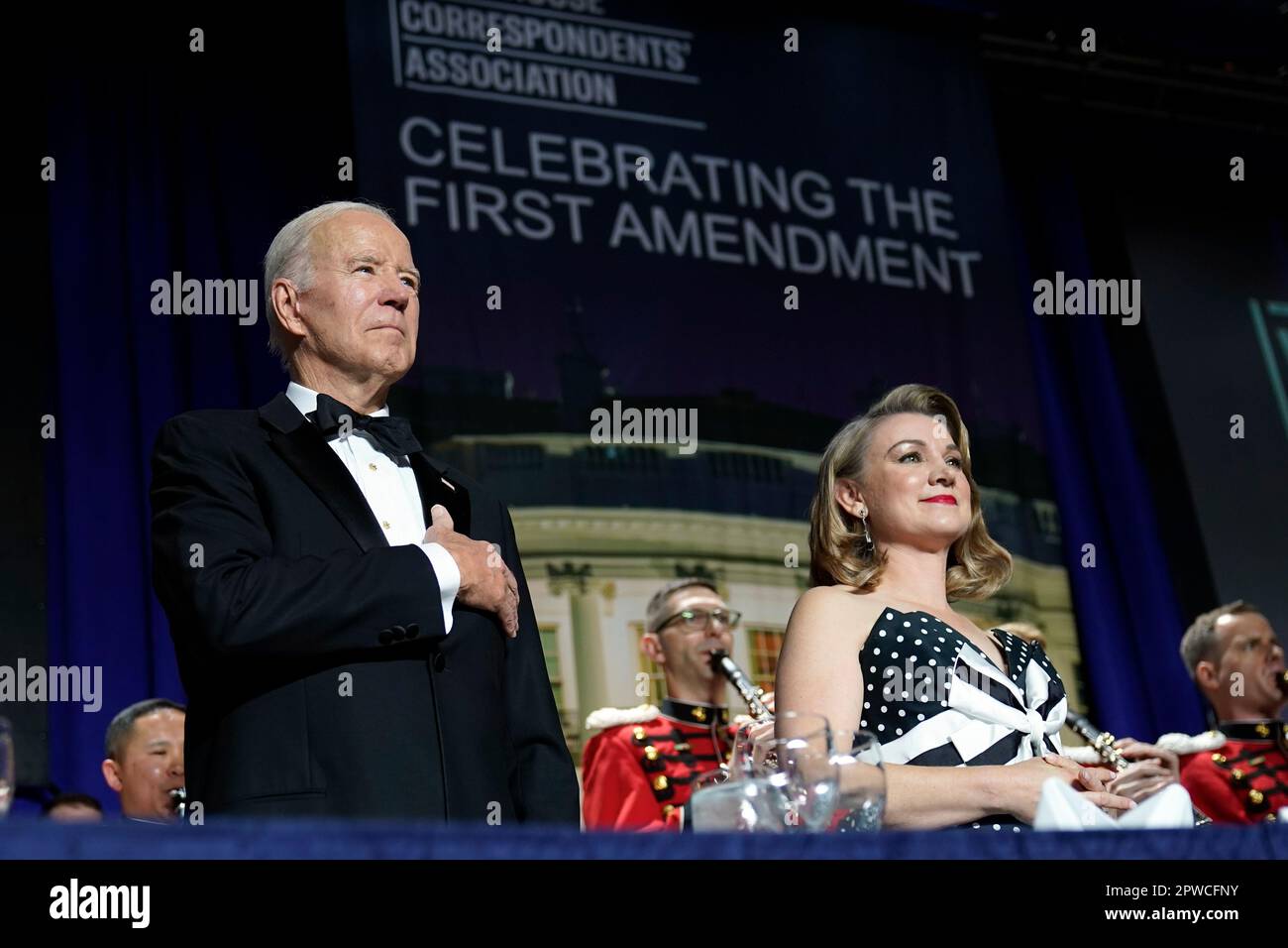 President Joe Biden and Tamara Keith, WHCA president, White House Correspondent for NPR and co ...