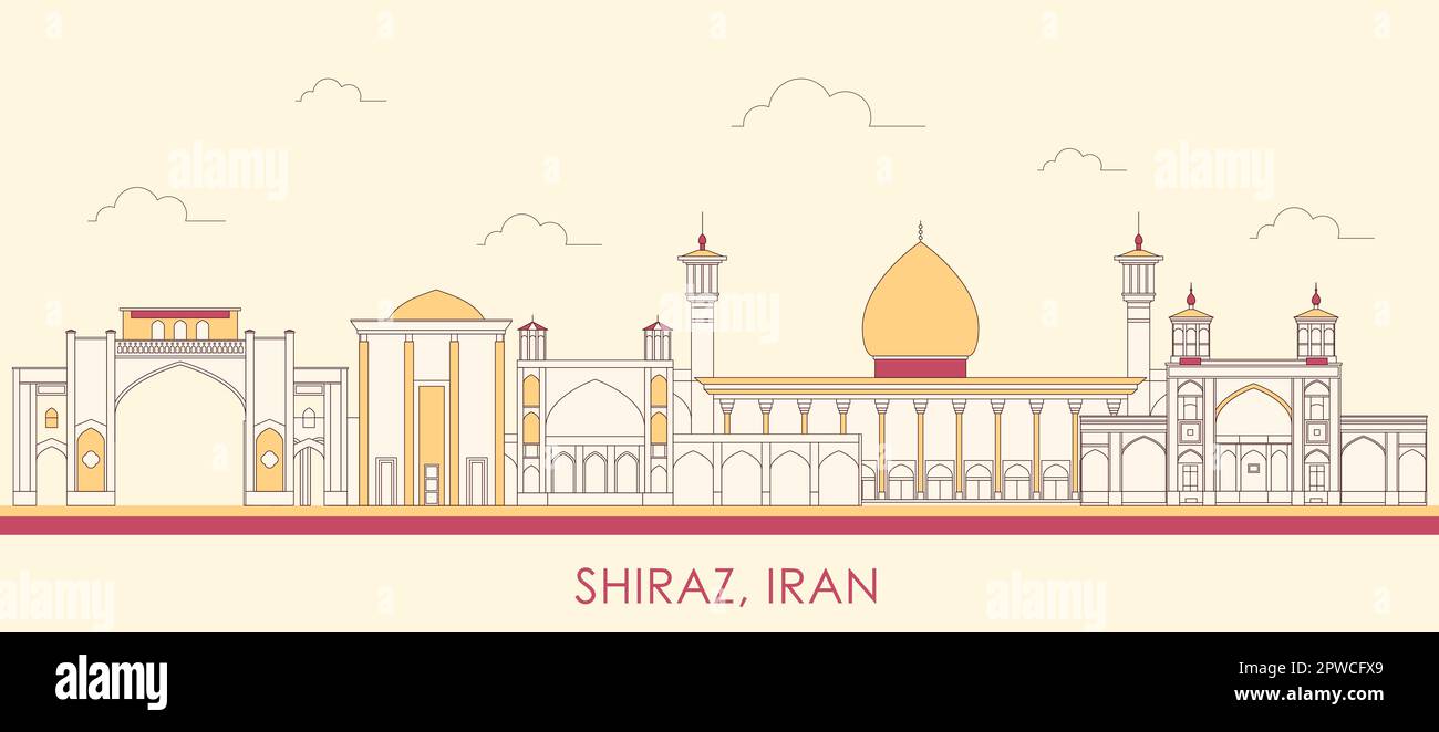 Cartoon Skyline panorama of city of Shiraz, Iran - vector illustration ...