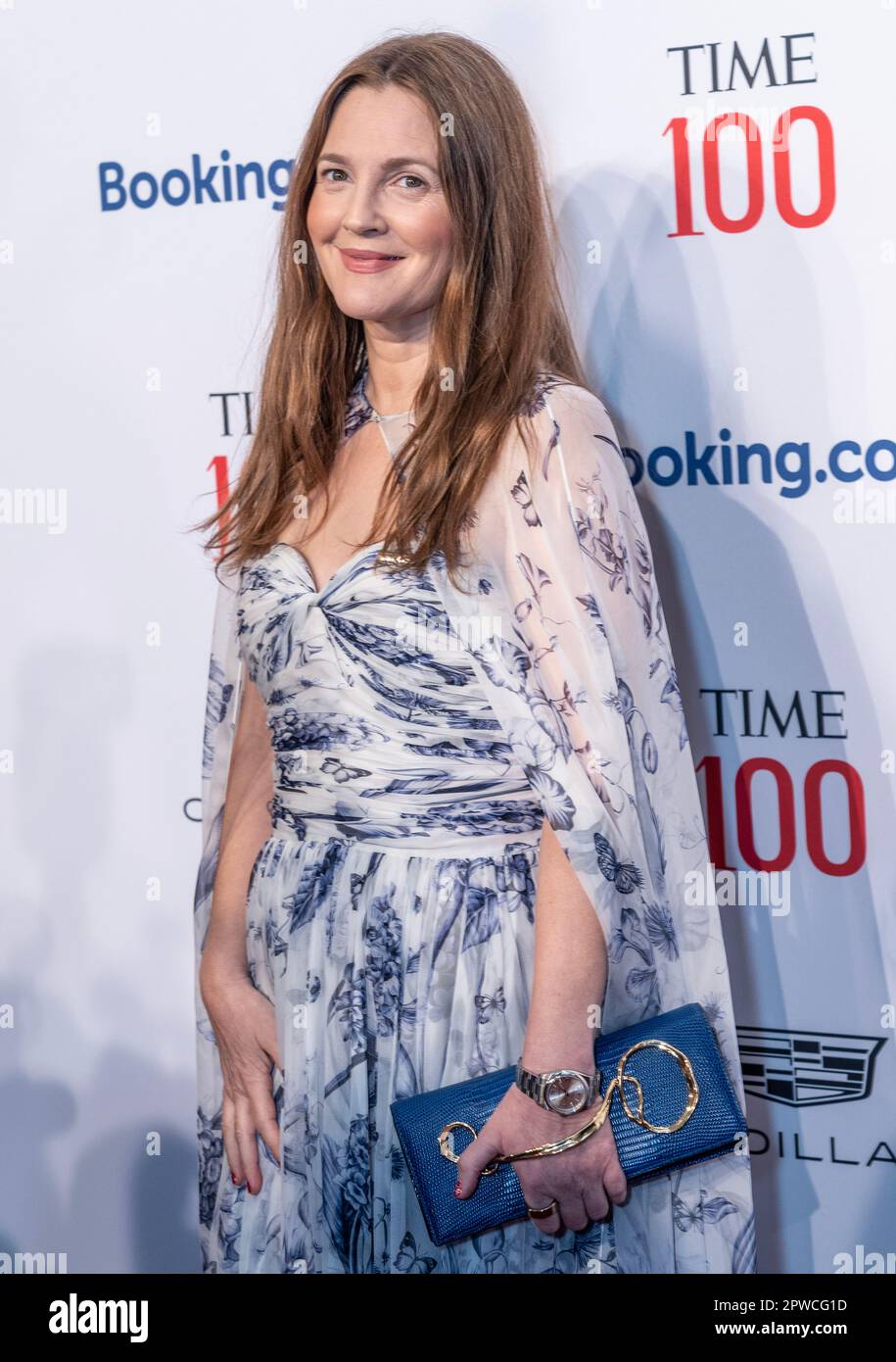 Drew Barrymore wearing dress by Oscar de la Renta attends 2023 TIME100 ...