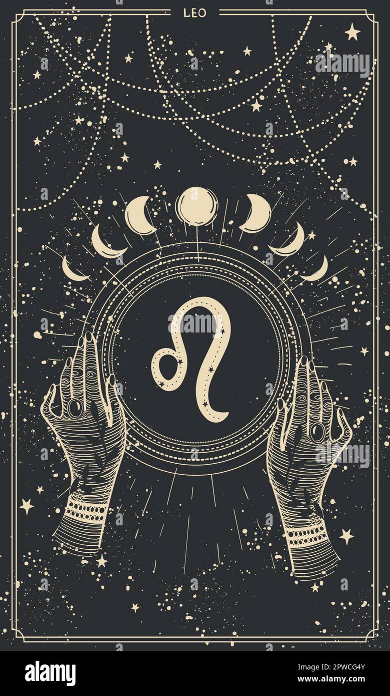 Card with Leo zodiac sign symbol, mystical template for stories with ...