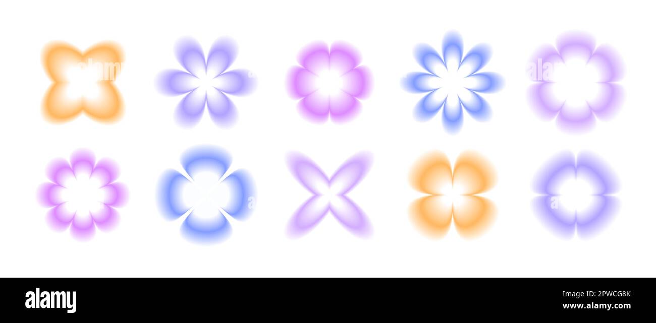 Y2k smooth gradient flowers set. Blurry flower aura collection ...