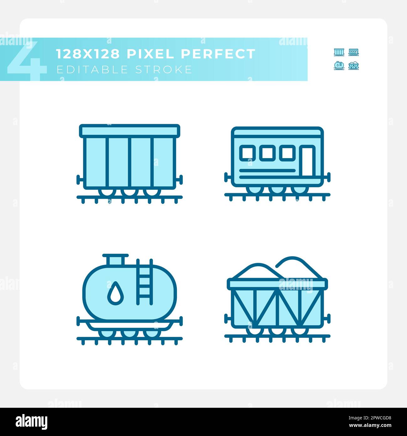 Rail wagon pixel perfect blue RGB color icons set Stock Vector Image ...