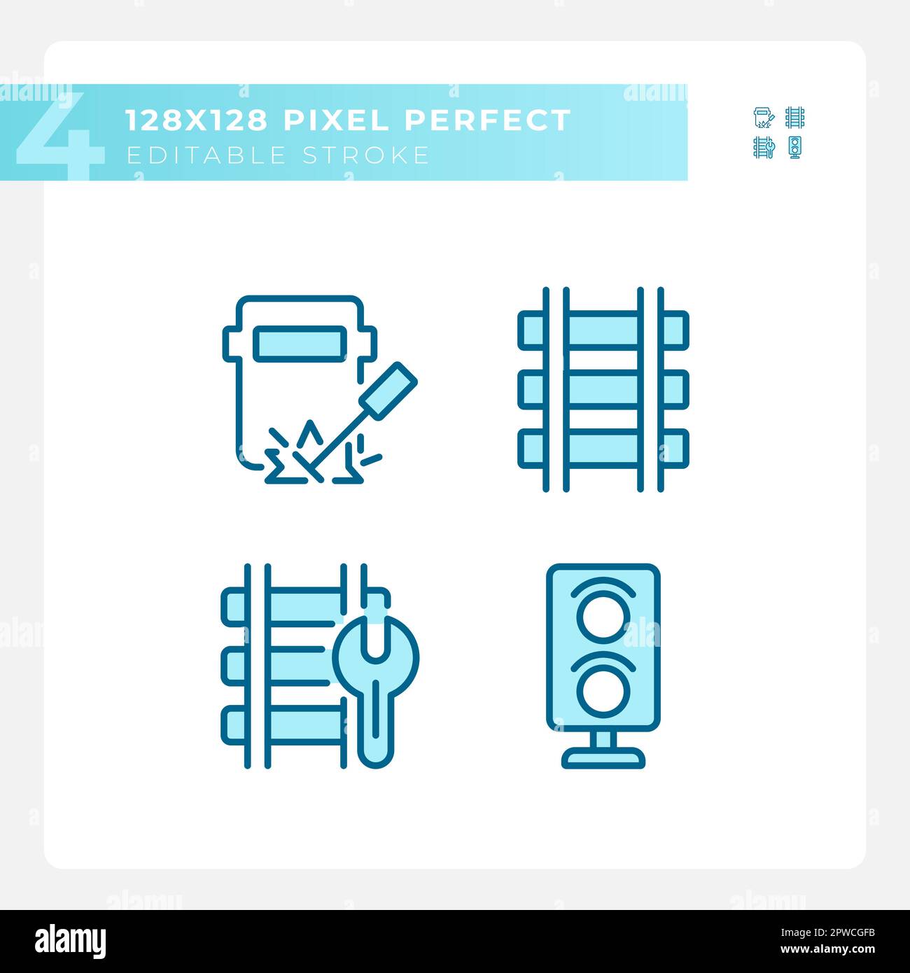 Railroad maintenance pixel perfect blue RGB color icons set Stock ...