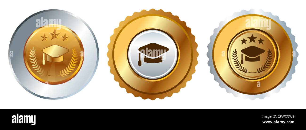 Academic education graduation cap hat medal gold round competition ...