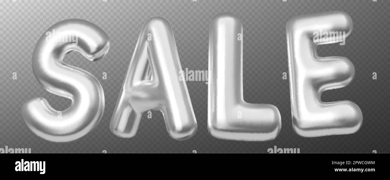 Silver glossy sale word isolated on transparent background. Vector ...